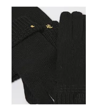 Ralph Lauren Cuffed Knit Hat And Gloves Set
