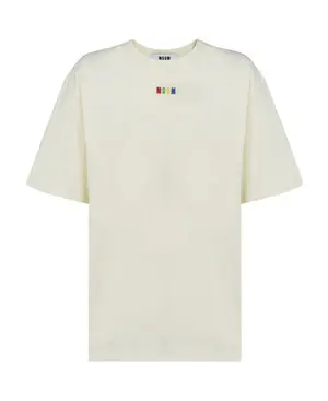 MSGM Logo Embroidered Crewneck T-shirt - White