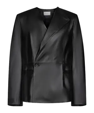 Loulou De Saison Paoli Asymmetric Lapel Leather Jacket - Black
