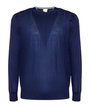 Eleventy Fine Ribbed Crew Neck Knitted Sweater - Blue
