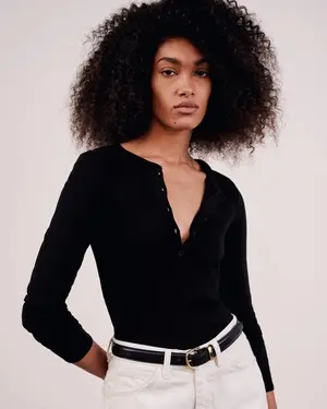 NILI LOTAN Long Sleeve Button Down Collar Jersey Top