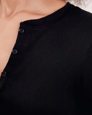 NILI LOTAN Long Sleeve Button Down Collar Jersey Top