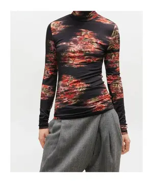 GANNI Floral Jersey Turtleneck Top