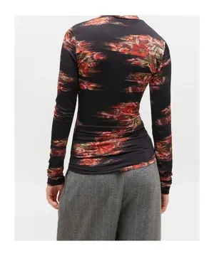 GANNI Floral Jersey Turtleneck Top
