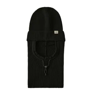 C.P. COMPANY Ribbed Logo Balaclava Hat - Black