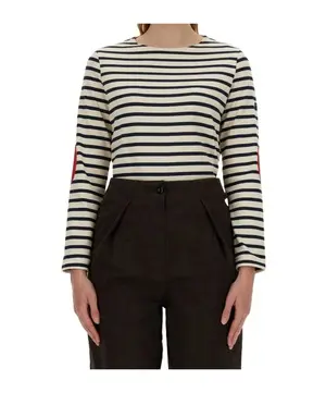 Saint James Striped Long Sleeve T-shirt With Embellished Elbows - Black