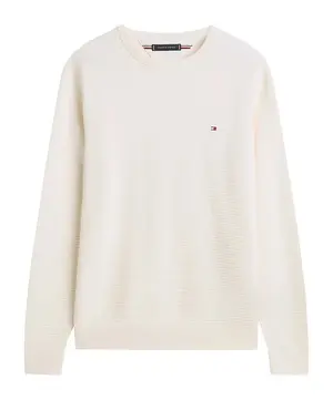 Tommy Hilfiger Textured Knit Crew Neck Jumper - Ivory
