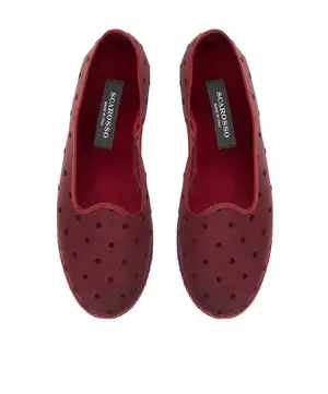 SCAROSSO Burgundy Polka Dot Mesh Ballet Flats