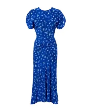 Victoria Beckham Bela Floral Gathered Silk Midi Dress - Blue