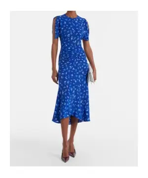 Victoria Beckham Bela Floral Gathered Silk Midi Dress - Blue