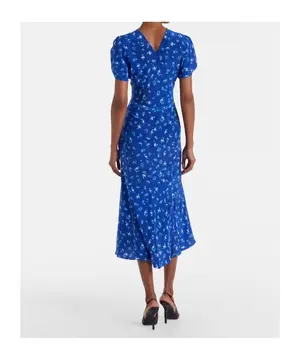 Victoria Beckham Bela Floral Gathered Silk Midi Dress - Blue