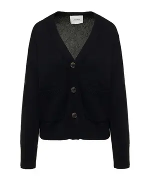 LISA YANG Shoulder Rib Knitted Cardigan - Black