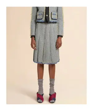 Marni Blue Cotton Tweed-effect Pleated Skirt