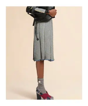 Marni Blue Cotton Tweed-effect Pleated Skirt