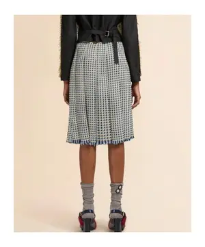 Marni Blue Cotton Tweed-effect Pleated Skirt