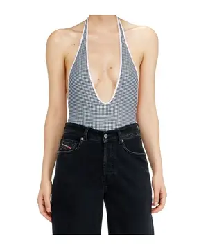 DIESEL® Allie-d-core Houndstooth Plunge Halterneck One-piece Swimsuit