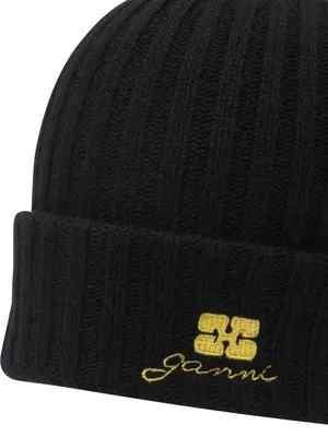 GANNI Logo Embroidered Beanie