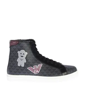Emporio Armani Round Head Flat High-top Sneakers - Black