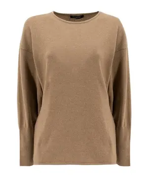 Fabiana Filippi Long-sleeved Crewneck Jumper With Slit Detailing - Brown