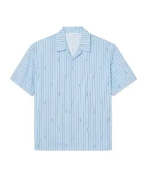 Lacoste Relaxed Fit Print Twill Shirt - Light Blue