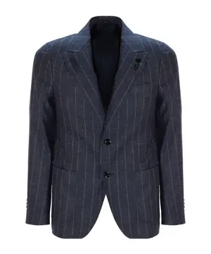 LARDINI Single Breasted Striped Blazer - Black