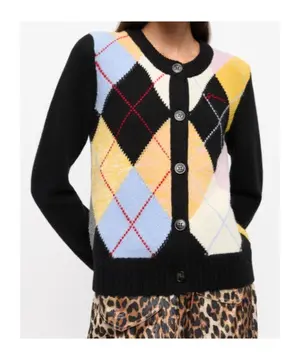 GANNI Argyle Crew Neck Cardigan