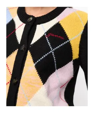GANNI Argyle Crew Neck Cardigan