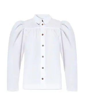 GANNI Puff-sleeved Poplin Shirt - White