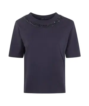 Seventy Embellished Neck T-shirt - Black