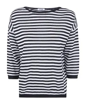 BASERANGE Striped Crew Neck Sweater - Black