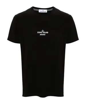Stone Island Logo Printed Crewneck T-shirt - Black
