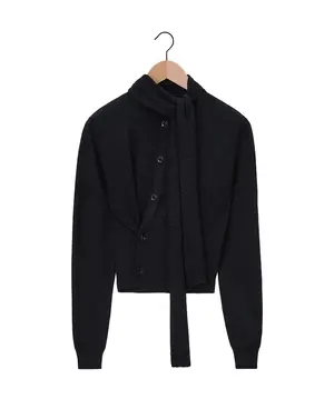 LEMAIRE Knitted Cardigan With Scarf Detail - Anthracite