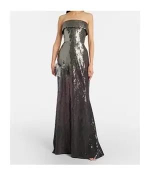 Elie Saab Sequined Strapless Bustier Gown