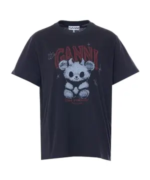 GANNI Graphic Logo Printed Crewneck T-shirt - Phantom Black