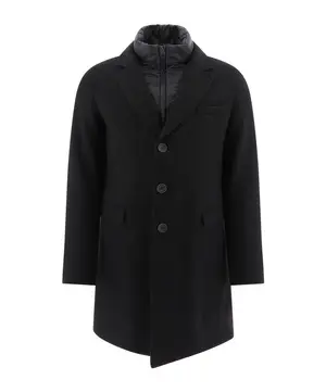 Herno Buttoned High Neck Long-sleeved Coat - Black