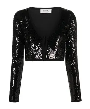BLUGIRL Sequin-embellished Cropped Cardigan - Black