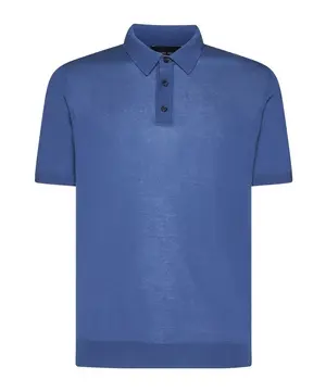 ROBERTO COLLINA Button-down Short Sleeve Polo Shirt - Blue