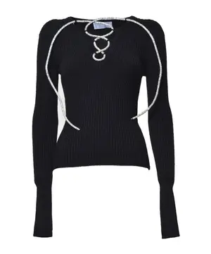 Giuseppe Di Morabito Lace-up Ribbed-knit Crewneck Top