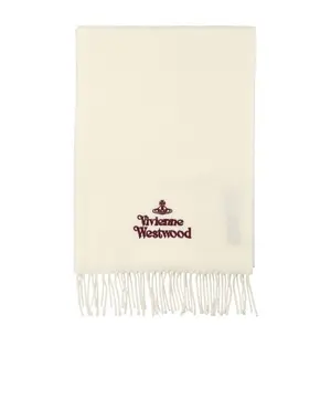 VIVIENNE WESTWOOD Logo Embroidered Fringed Scarf