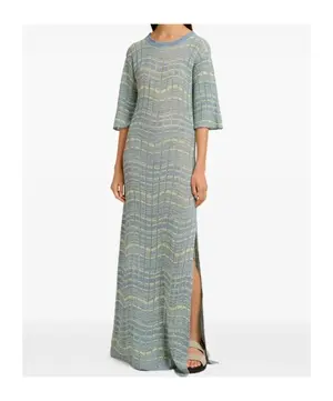 Marni Ribbed Linen Dress With Wavy Pattern