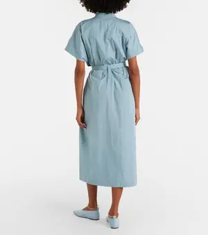 JIL SANDER Belted Cotton Poplin Midi Shirt Dress