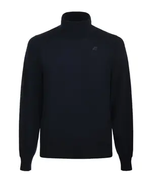 K-WAY Turtleneck Wool Knitwear" Fine Knit, Long Sleeve, Ribbed Details - Black