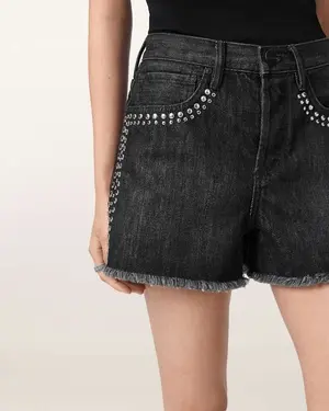 ALLSAINTS Heidi High Waisted Stud Denim Shorts