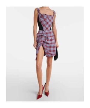 VIVIENNE WESTWOOD Puppy Tartan Linen And Mesh Bustier Top - Multicoloured