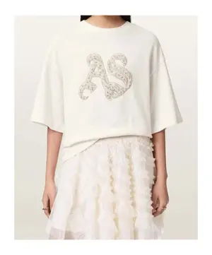 ALLSAINTS Icon Amelie Oversized Embellished T-shirt - Optic White