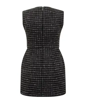 MSGM Checked Embellished Sleeveless Tweed Mini Dress