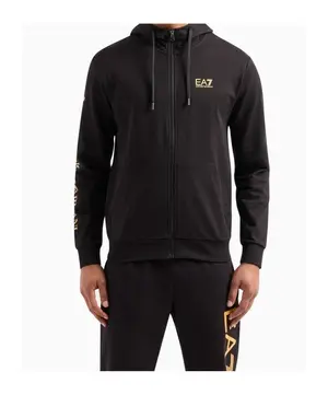 EA7 Logo Print Zip-up Hoodie - Black