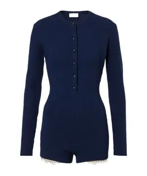 Magda Butrym Lace-trimmed Knitted Cotton-blend Romper - Blue