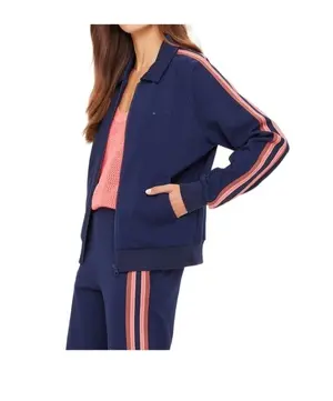 The Upside Striped Logo Jacket - Navy Blue