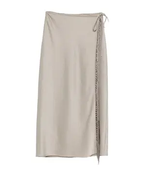 Nanushka Sarong Midi Skirt With Fringe Detail - Nude